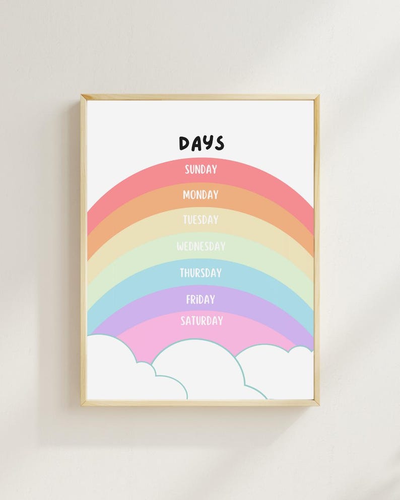 Rainbow Days of the Week Poster: Nursery Classroom Decor (digital ...