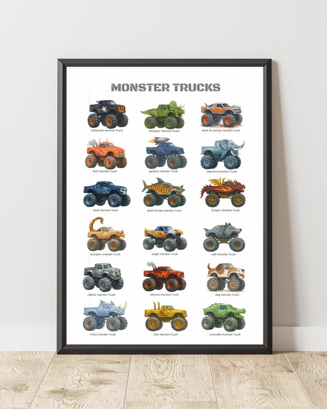 Monster Trucks Poster | Printable Wall Art,18 Different Truck Design ...
