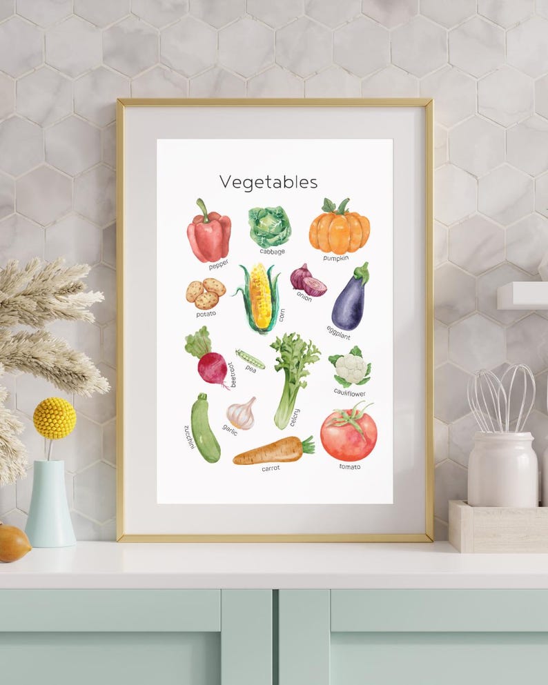 Vegetables Poster, Educational Wall Art, Watercolor Print, Montessori ...