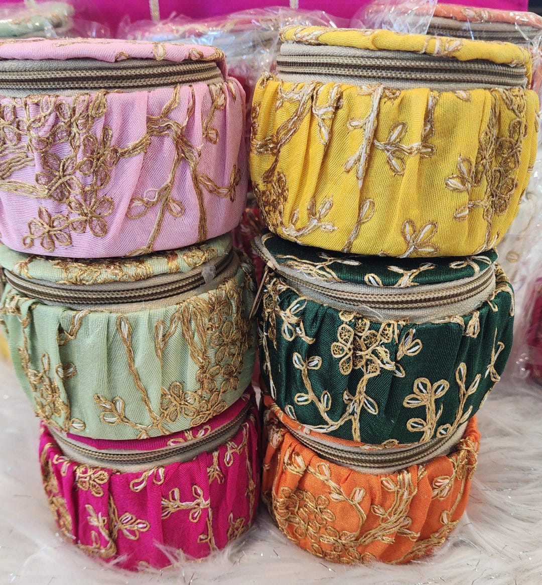 Embroidered Silk Bangle Jewelry Organizer Box – Indian Matki Style ...
