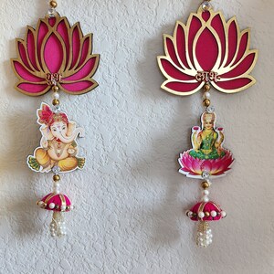 Lotus Ganesh Ji Lakshmi Ji Shubh-labh Hanging | Mandir Decor ...