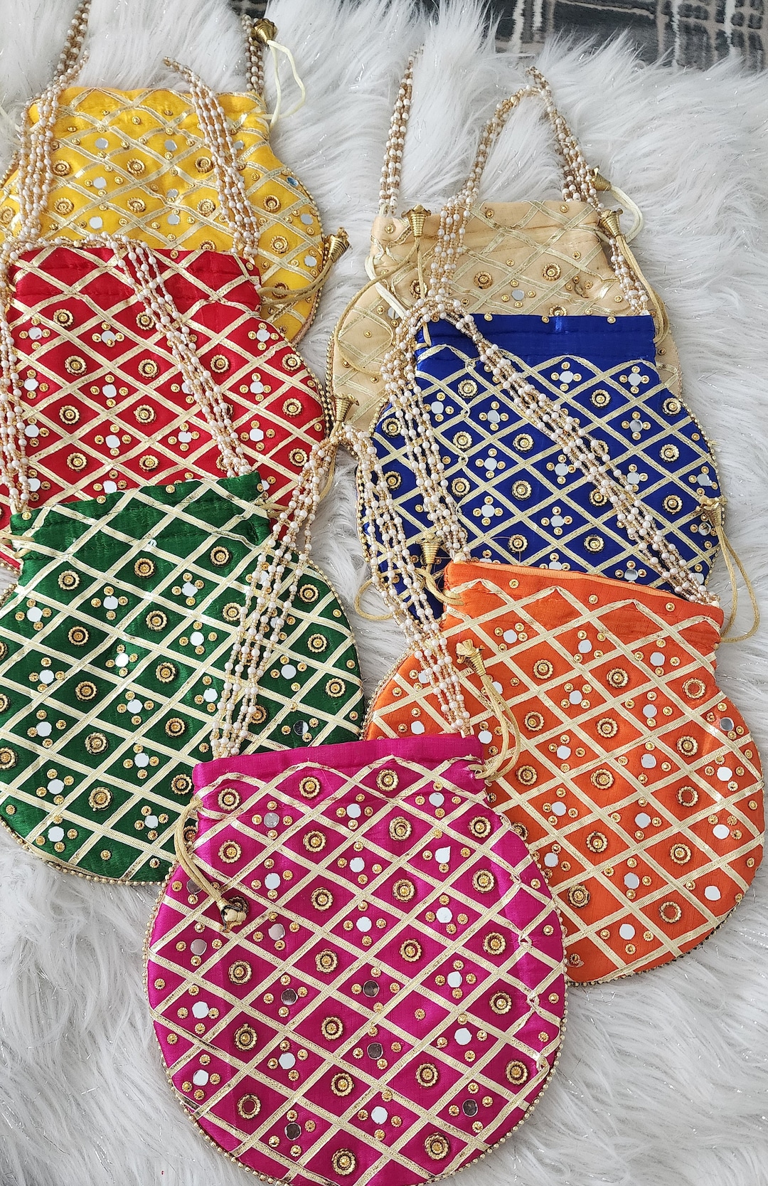 Mirror Work Silk Potli Bags: Indian Wedding Favor, Diwali Gift. - Etsy