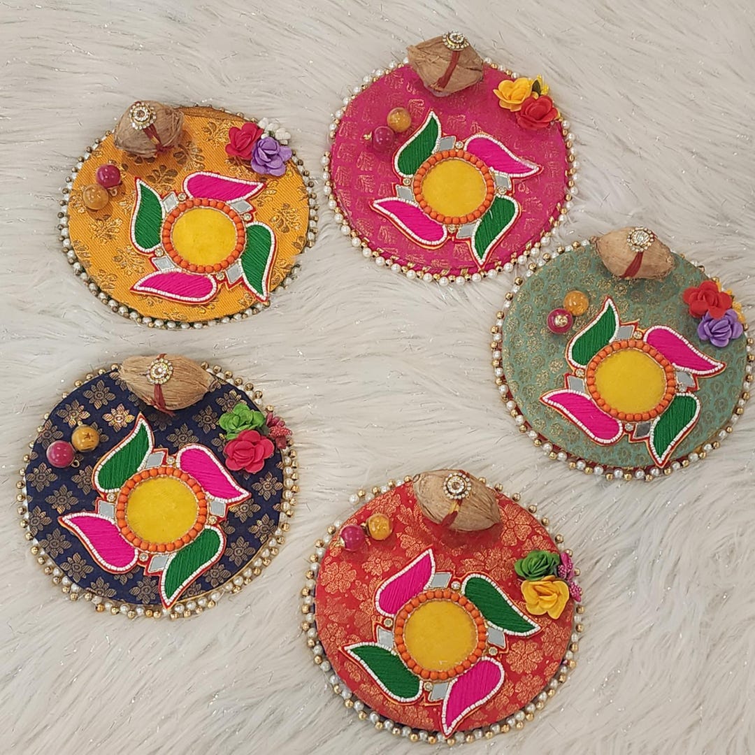 Handcrafted Haldi Kumkum Plate: Return Gift Favor, Mehndi Decor (6x6 ...