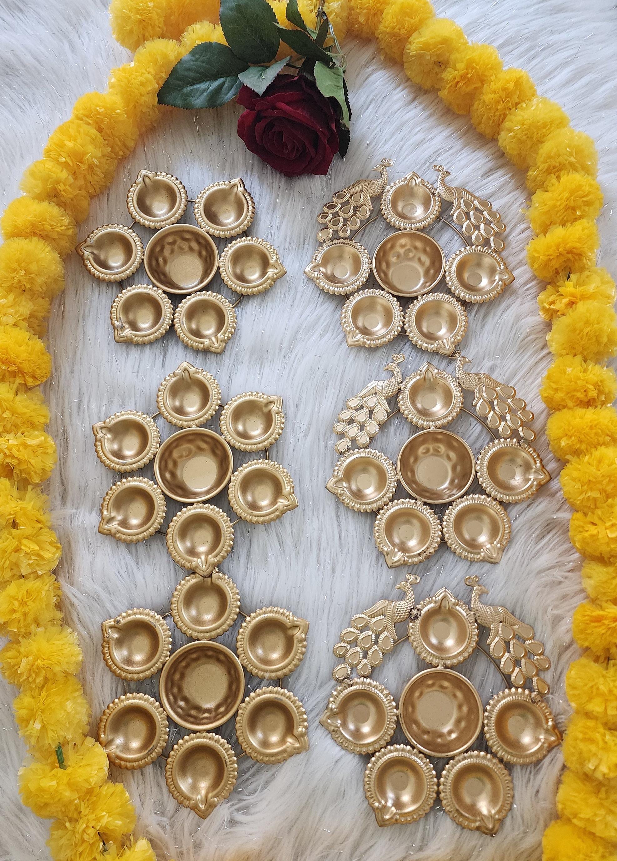 Metal Urli Diya Set Gold Diwali Decoration Housewarming Return Gift ...
