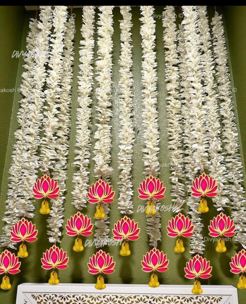 Lotus Garland With Pink Lotus With Bell Temple Decor Diwali Decoration ...
