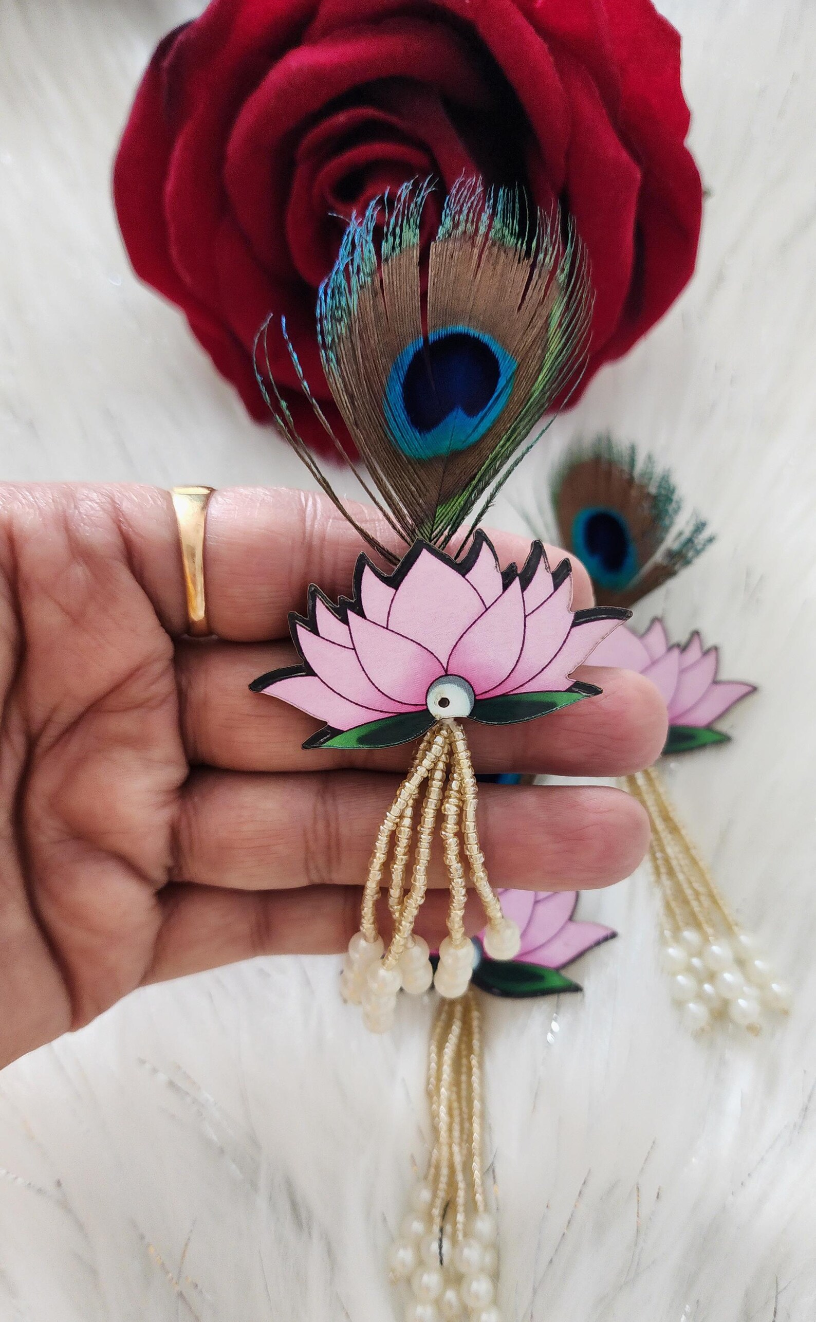 Peacock Feather Wedding Brooches: Lotus Kundan Indian Favor Pins for ...