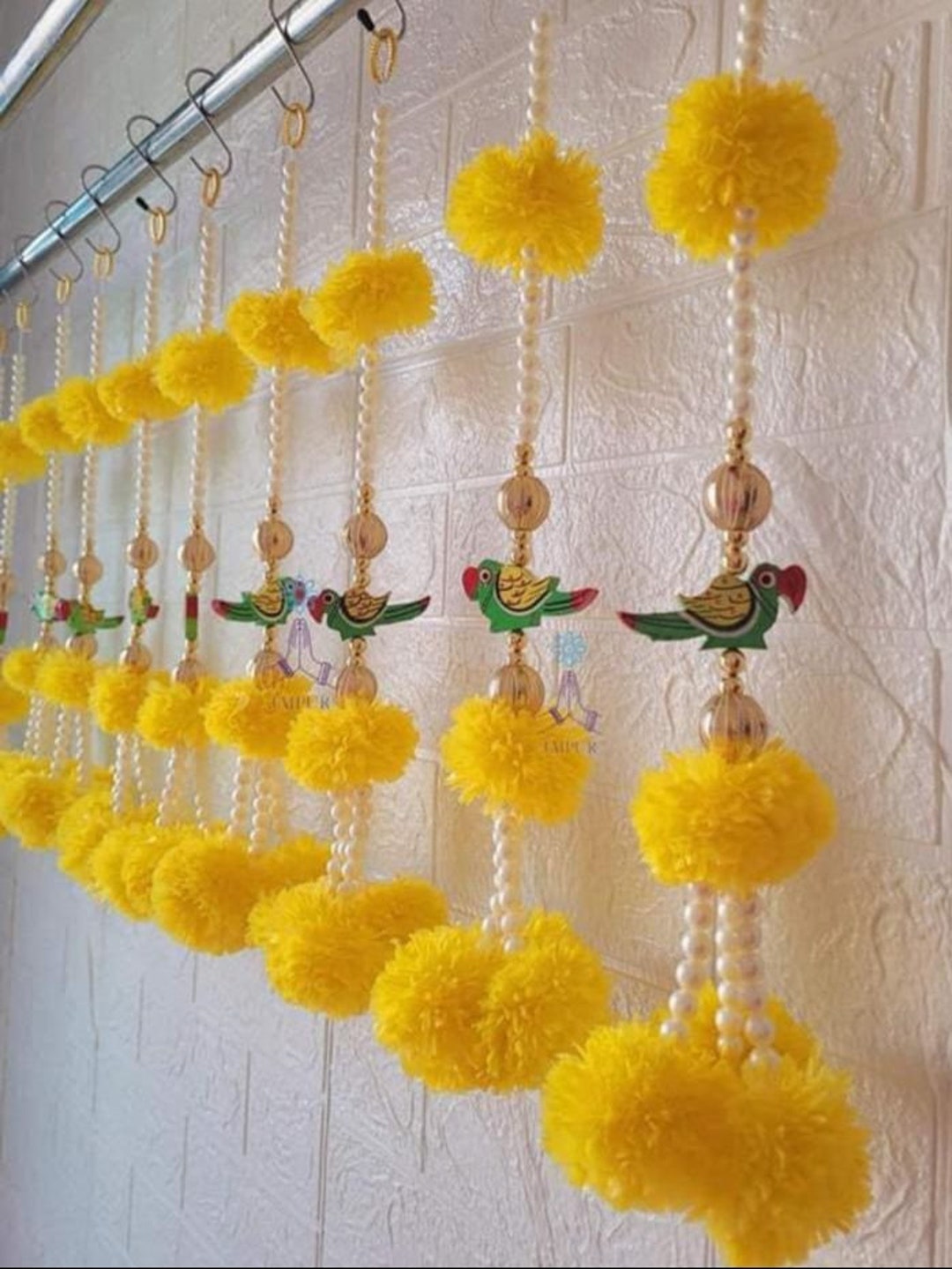 Yellow Marigold Flower & Parrot Tota String Wall Hanging for Decoration ...