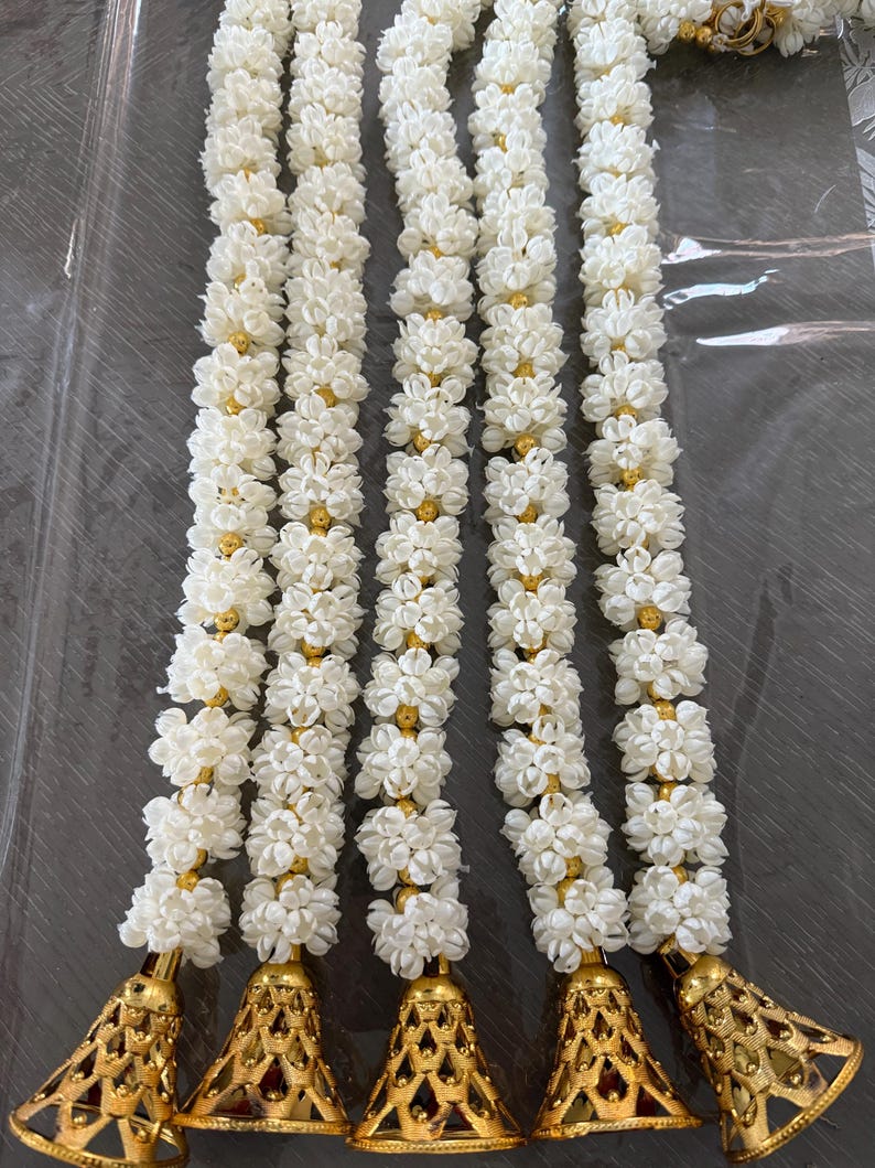 Artificial Mogra Bell Garland: White Gold Jasmine Mala for Weddings ...