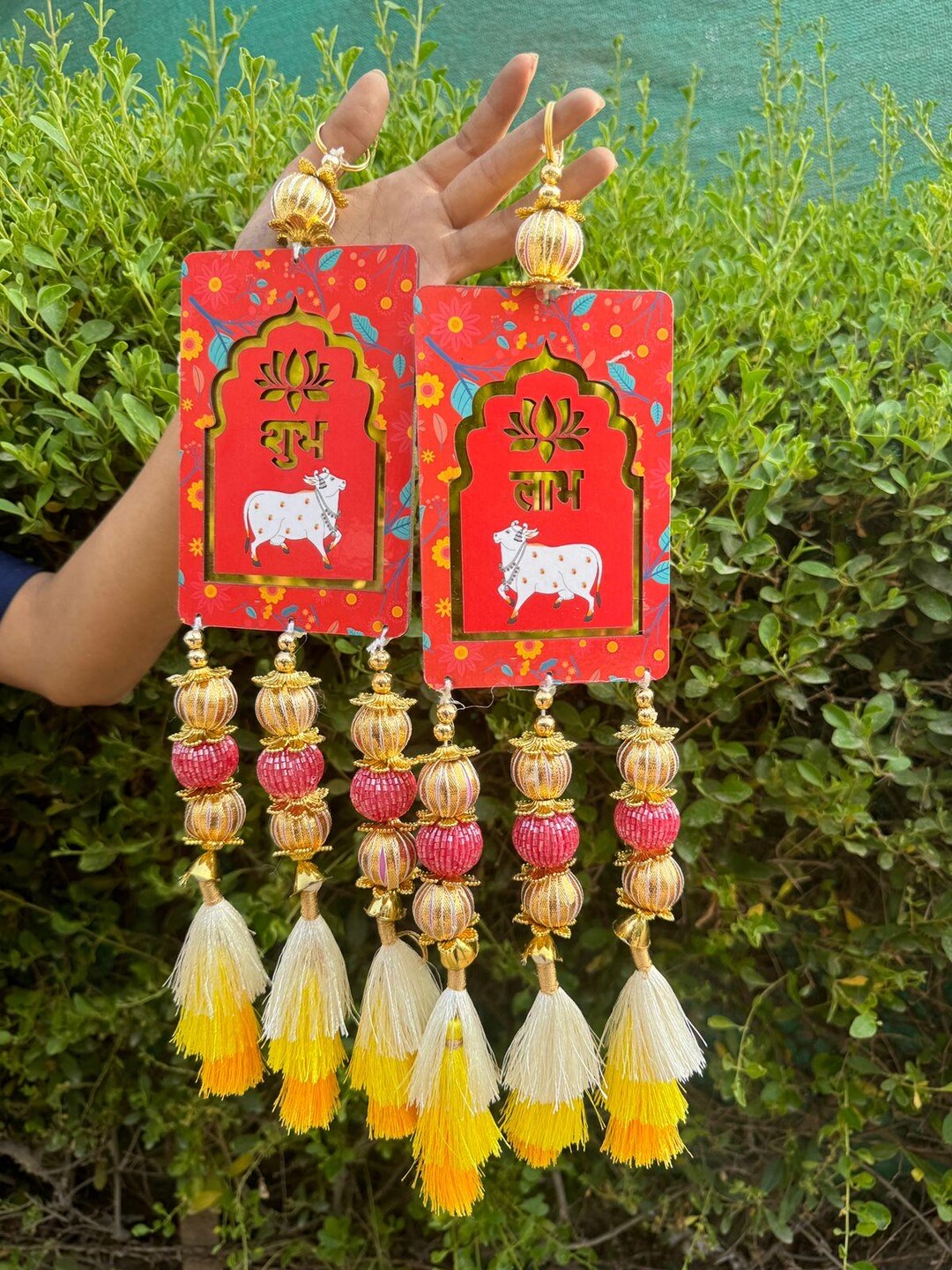 Handmade Shubh Labh Door Hanging: Diwali Temple Wall Decor Ganesh ...