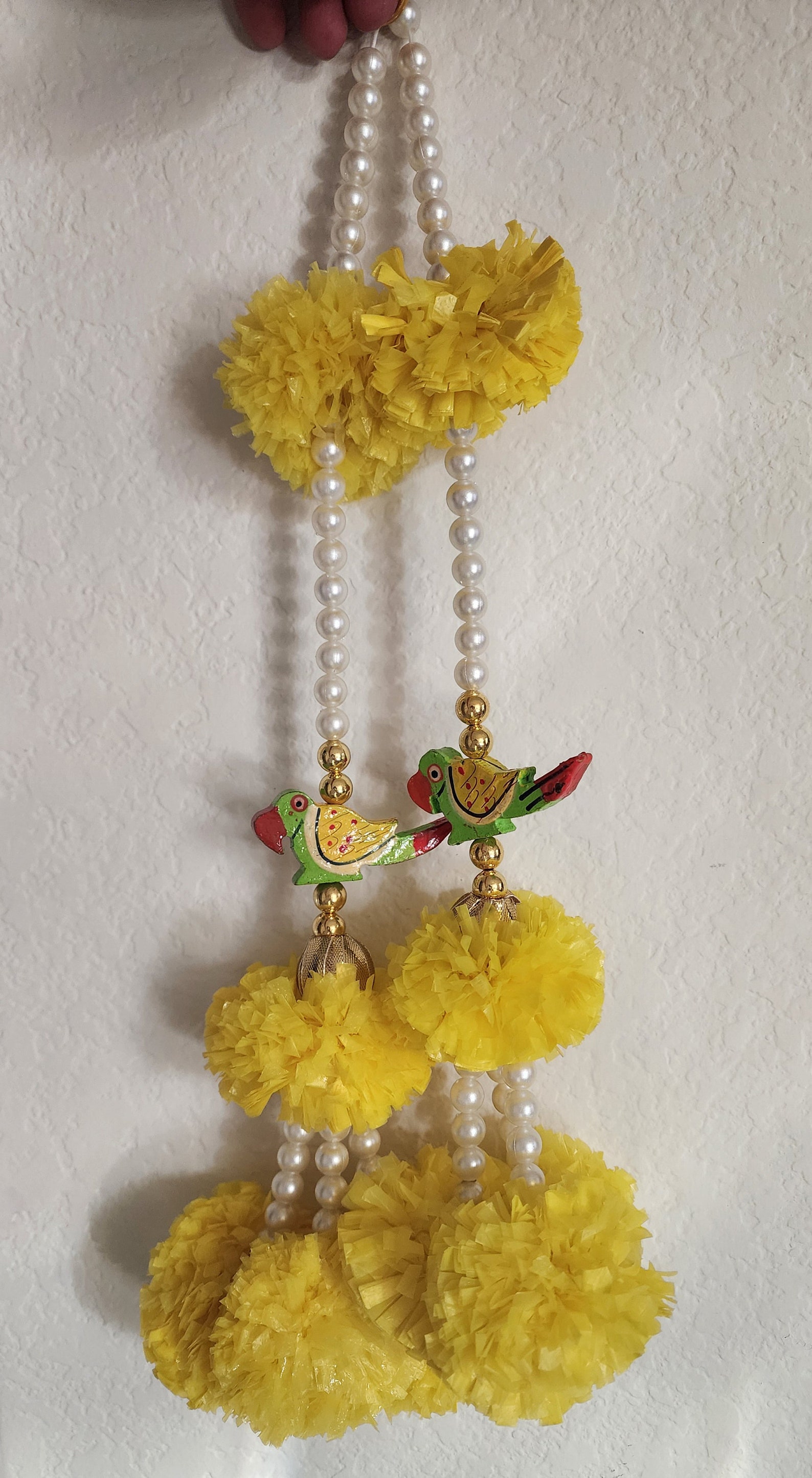 Yellow Marigold Flower & Parrot Tota String Wall Hanging for Decoration ...