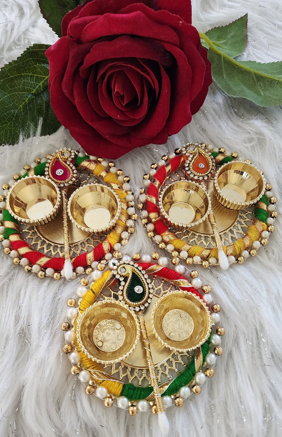 Handcrafted Multicolor Haldi Kumkum Plate: Pooja Favor With Stick - Etsy