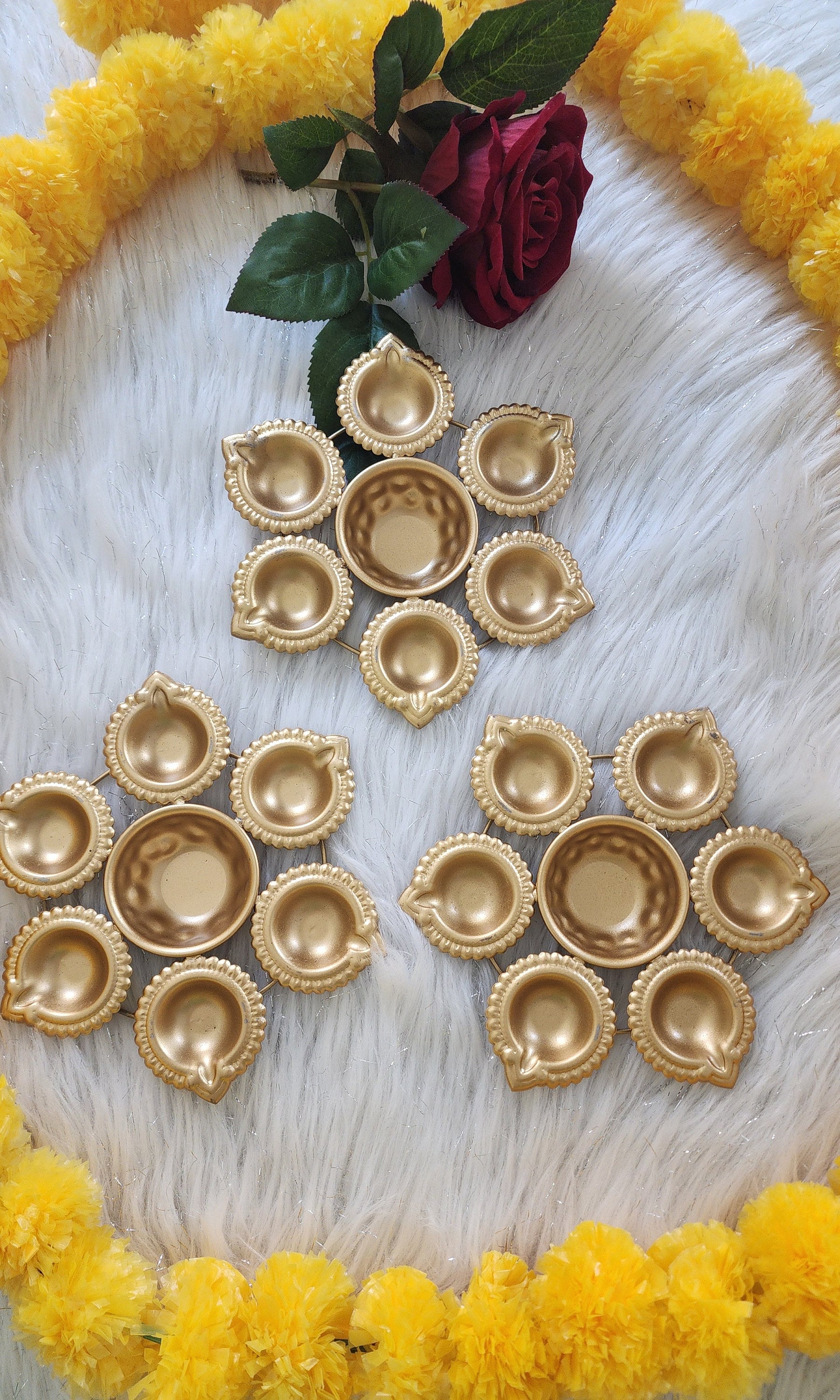 Metal Urli Diya Set Gold Diwali Decoration Housewarming Return Gift ...