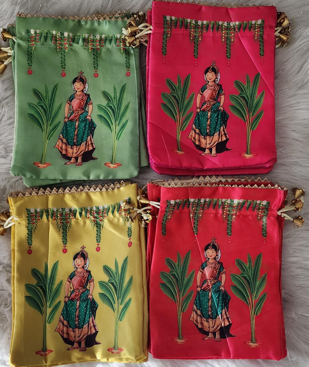 Lot of 100 Potli Bag Haldi Mehndi Silk Potli, Wedding Return Gift Favor ...