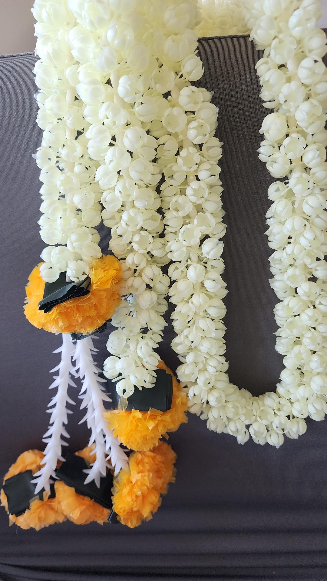 Mogra Fluffy String Artificial Garland White and Marigold String Pack ...