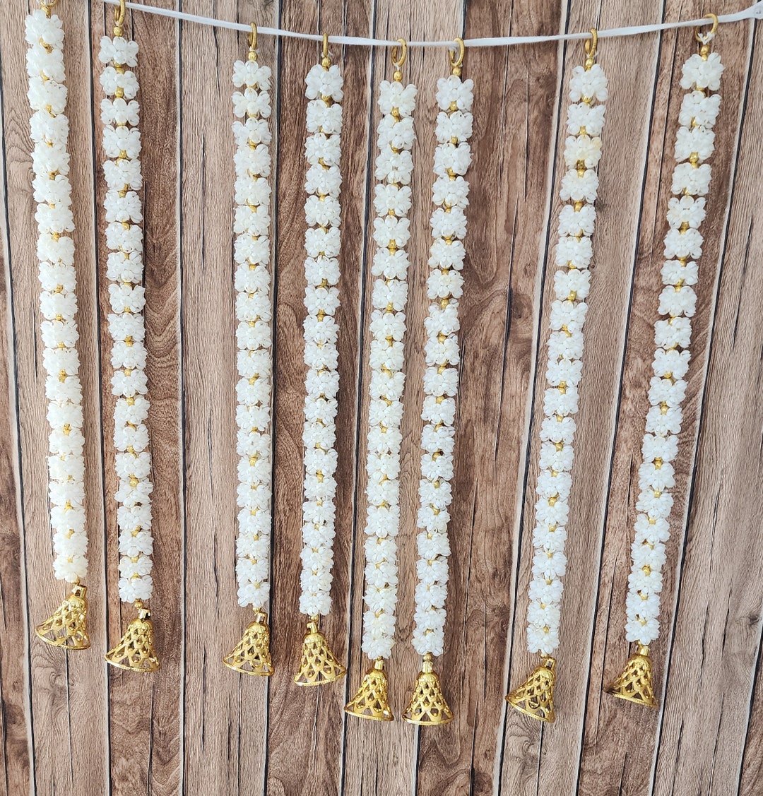 Mogra Bell Fluffy String Artificial Bail Garland White and Gold Pack of ...