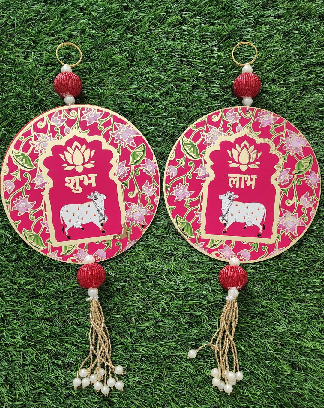 Shubh Labh Cow Print Door Hanging: Diwali Decoration, Indian Wedding ...