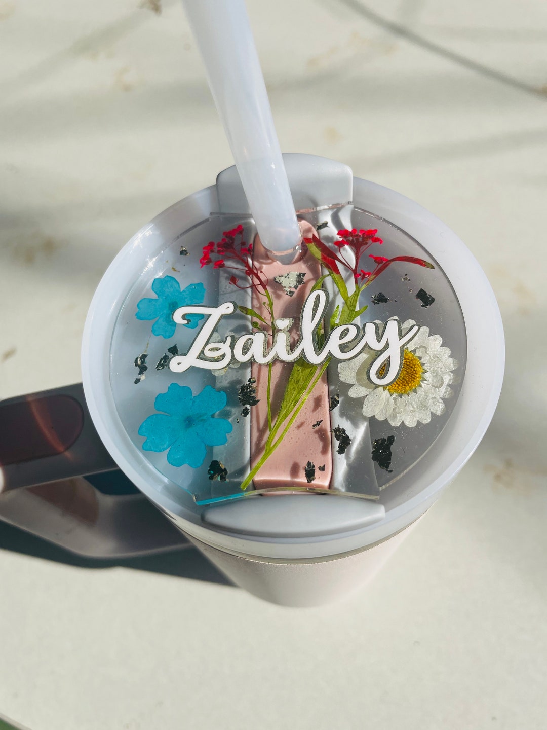 Personalized Stanley/stanley Dupe Plate Topper, Dried Flowers Name ...