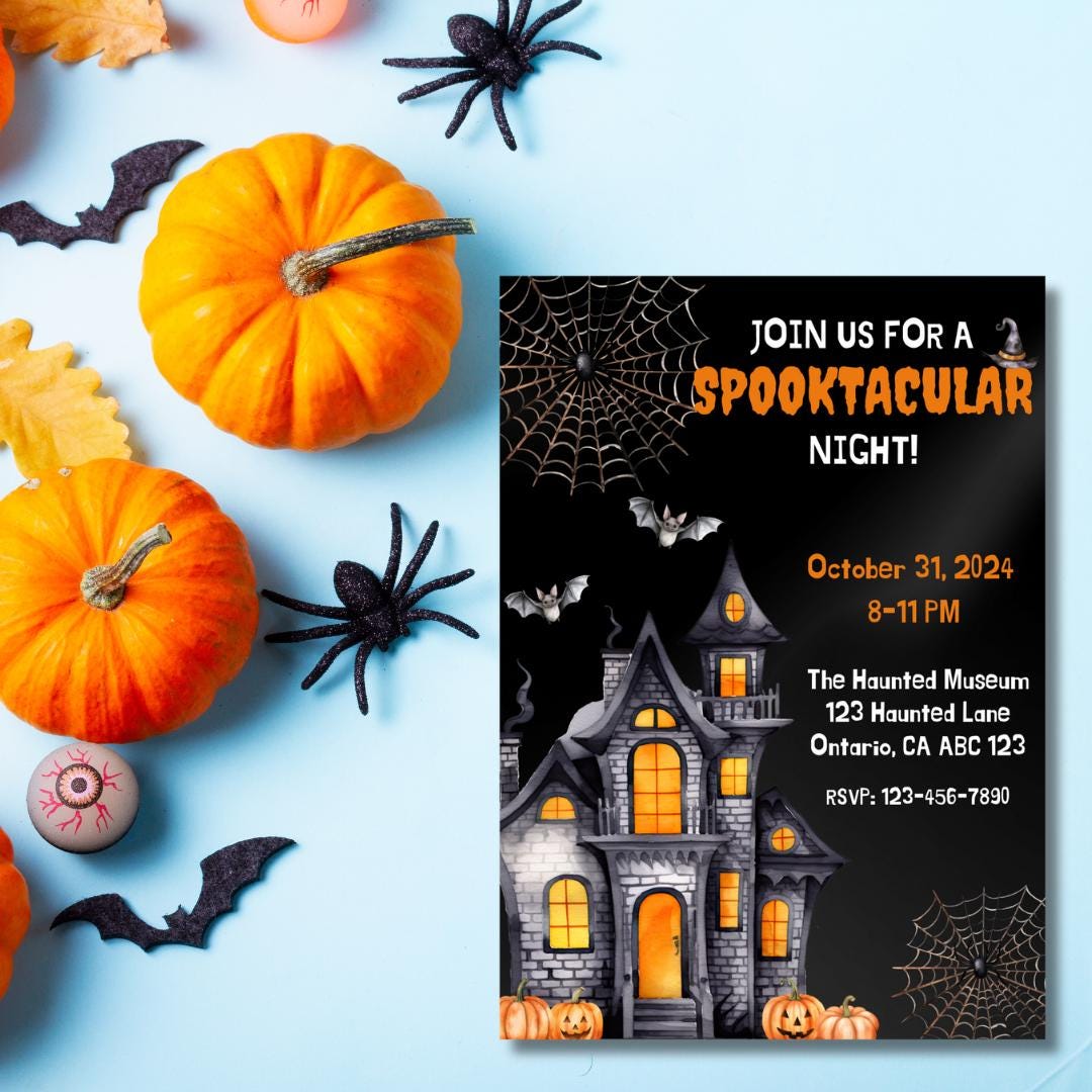 Custom Halloween Party Invitation Printable Template, Editable Canva ...