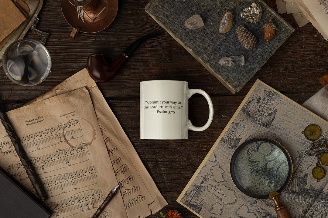 Vintage Biblical Verse Ceramic Mug, Psalm 37:5 Christian Gift - Etsy