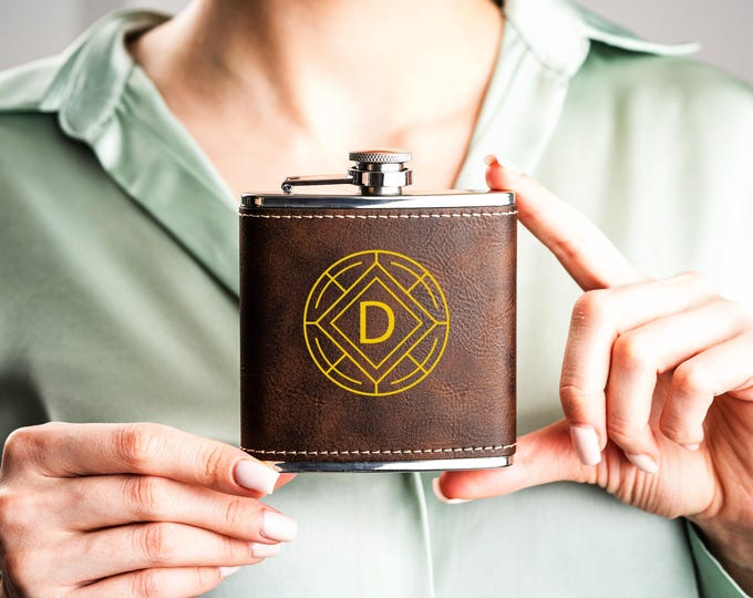 6oz Personalized Leather Hip Flasks. Add Text, Images, Logo's or ...