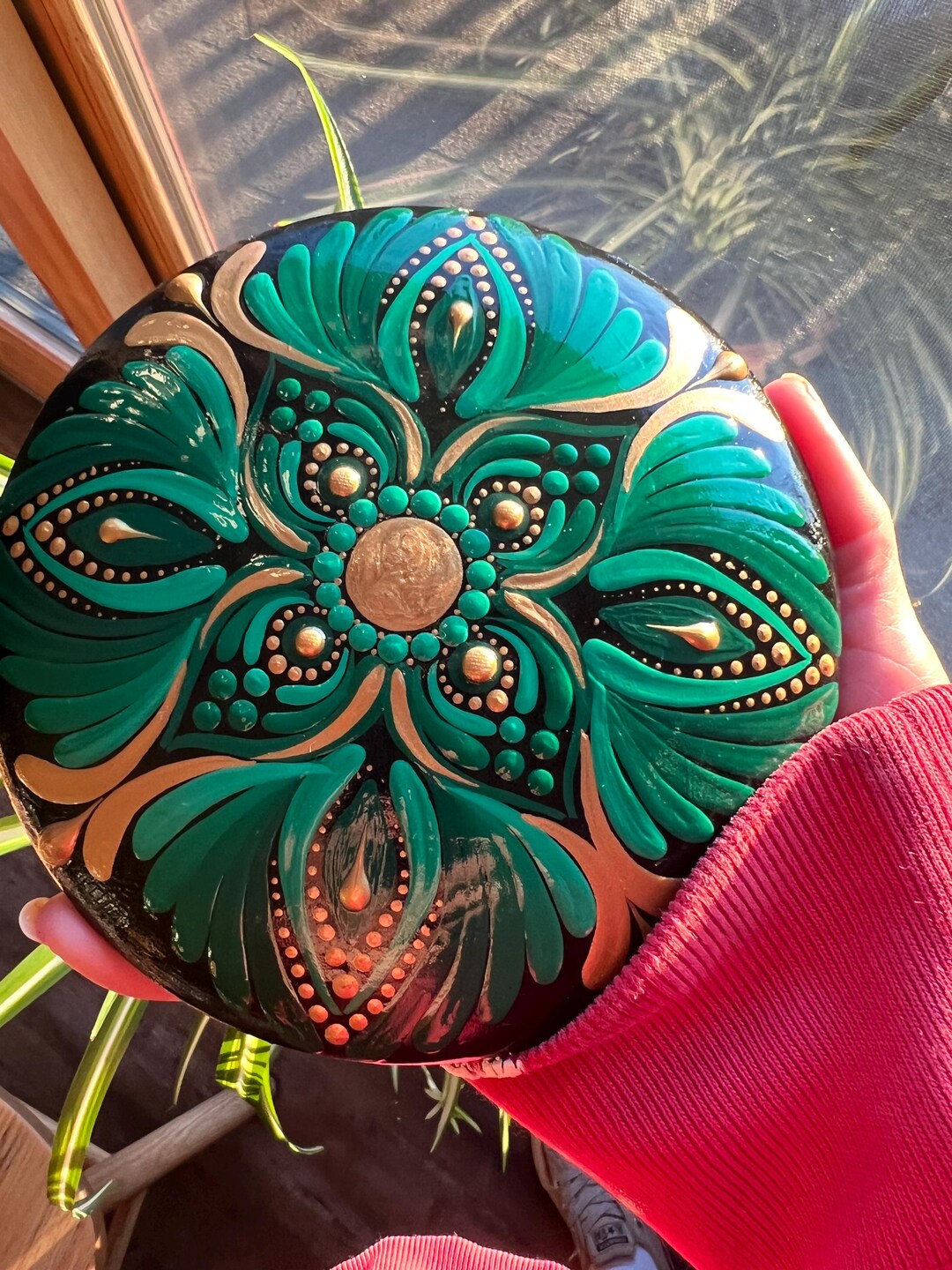 Hand Painted 6 Inch Mandala Meditation Stone Inspired by the Emerald ...
