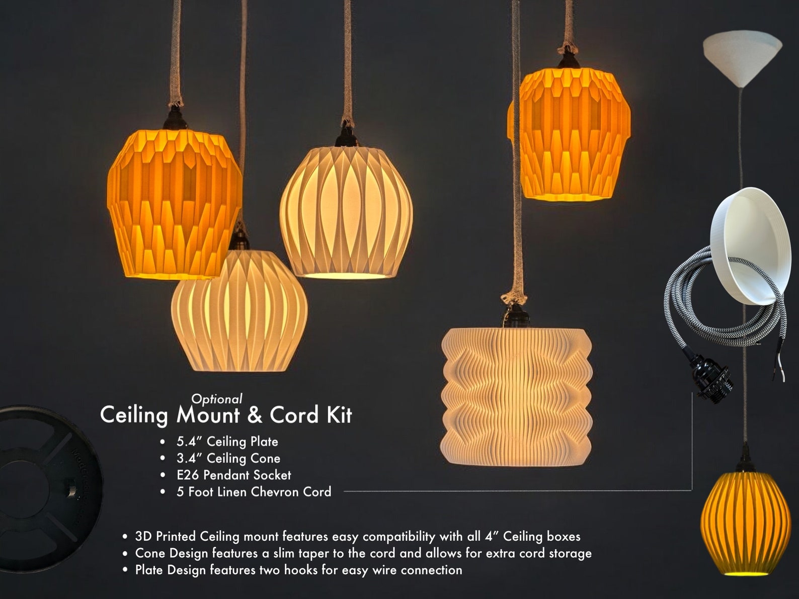 Wasabi Chandelier Lamp Pendant 3D Printed Pendant Light, E26 Edison ...