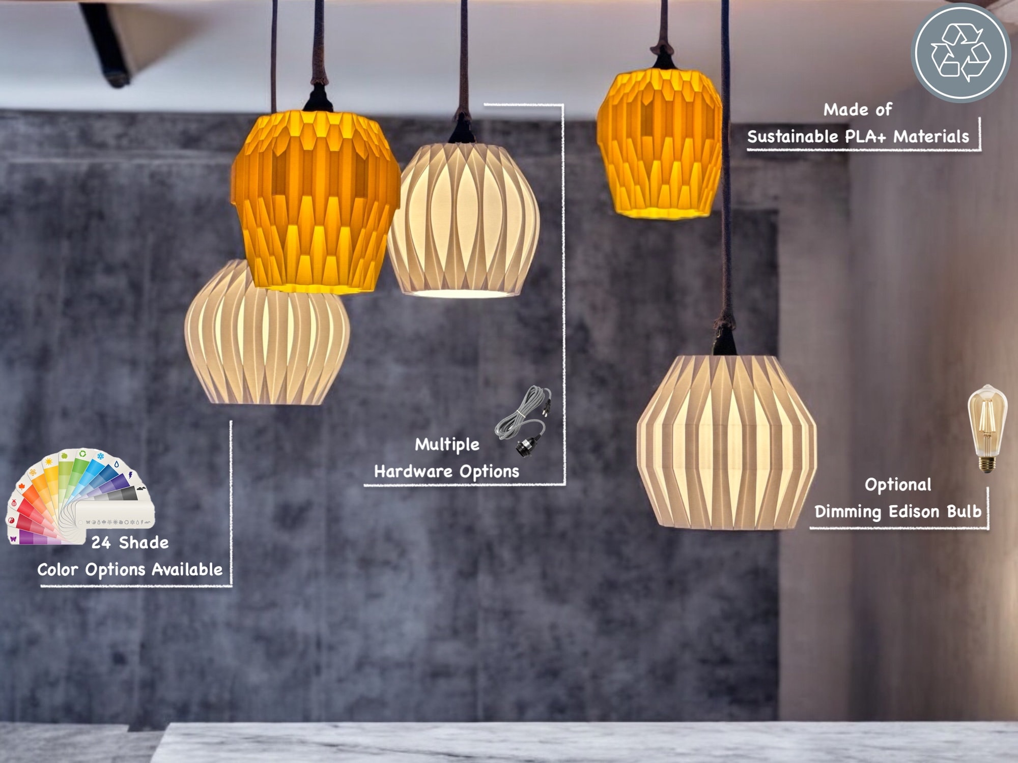 Wasabi Chandelier Lamp Pendant 3D Printed Pendant Light, E26 Edison ...