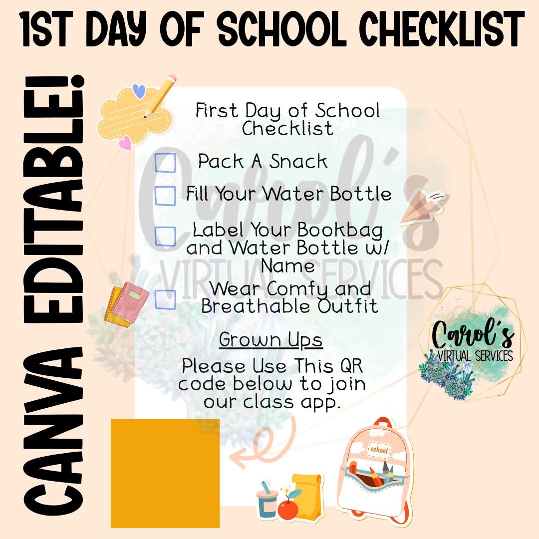 Editable First Day of School Checklist | Teacher Resources | Instant ...