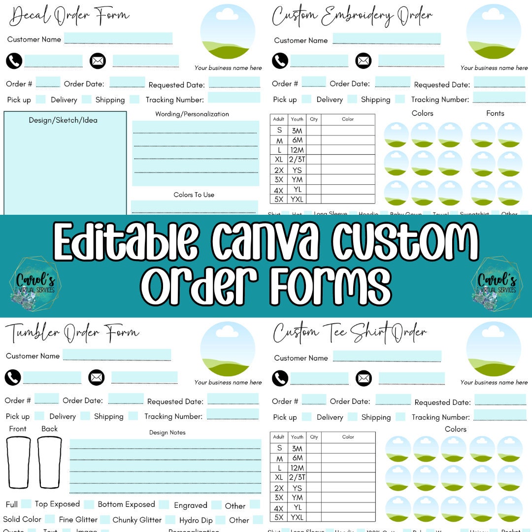 Editable Custom Order Form Template | Printable Tee Shirt- Decal ...
