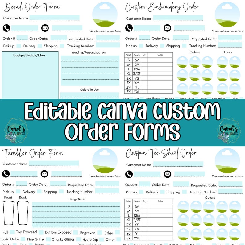 Editable Custom Order Form Template | Printable Tee Shirt- Decal ...