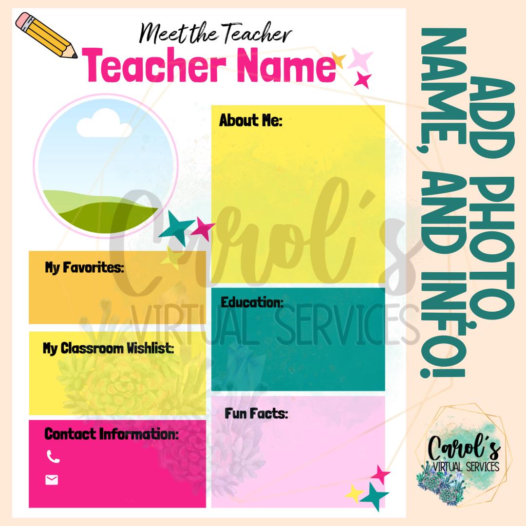 Editable Meet the Teacher Printable | Teacher Resources | Instant ...