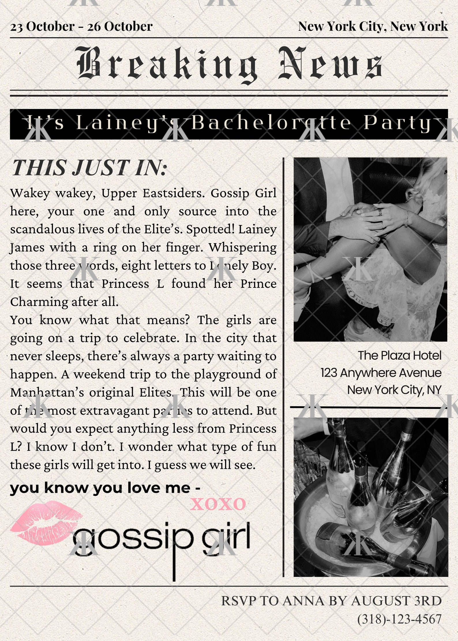 XOXO Gossip Girl Bachelorette Party Invitation - Etsy