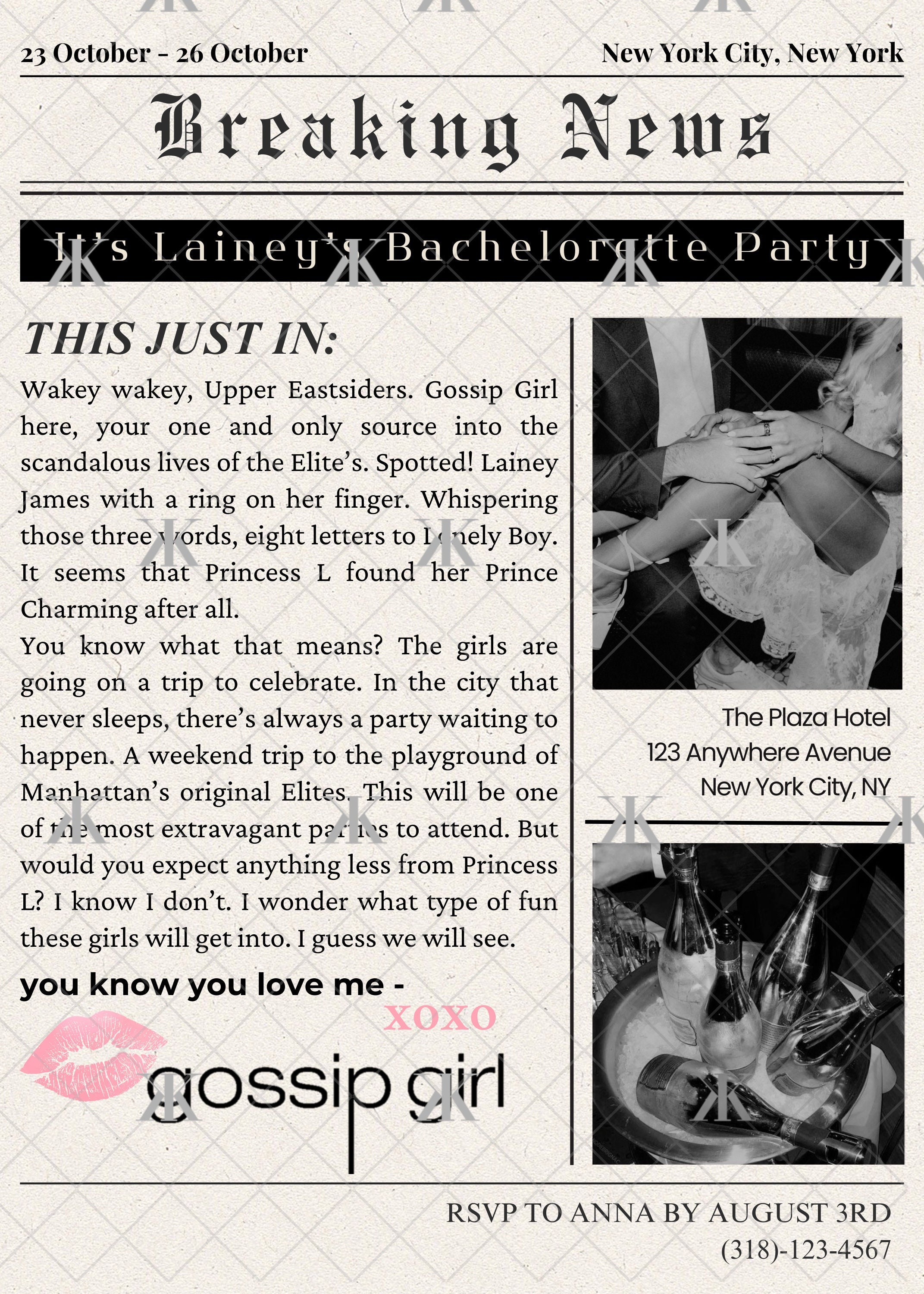 XOXO Gossip Girl Bachelorette Party Invitation - Etsy