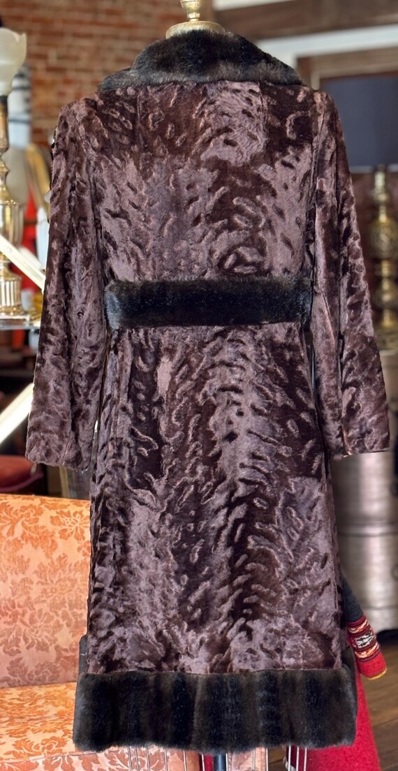 1960s dark chocolate brown dot and flare faux fur coat - Gem