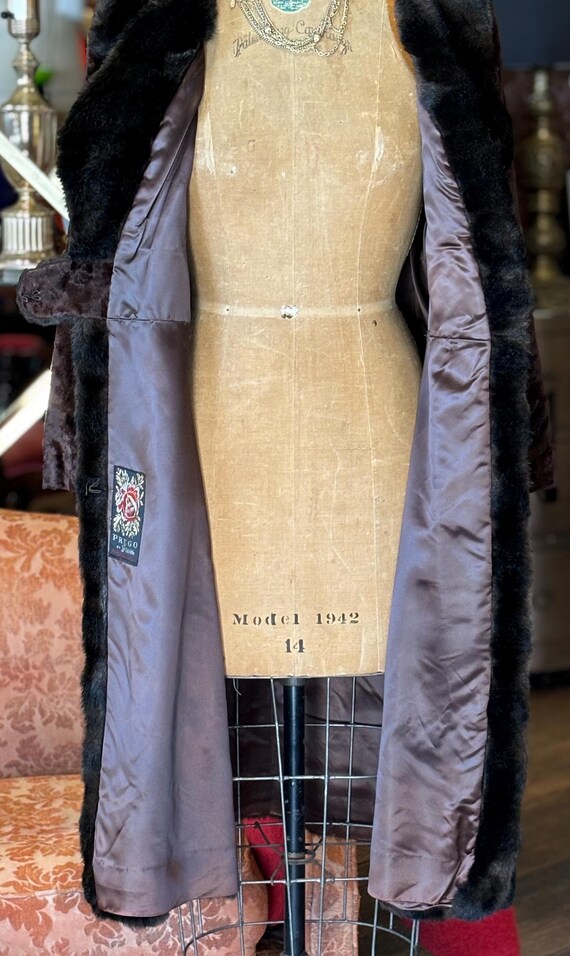 1960s dark chocolate brown dot and flare faux fur coat - Gem