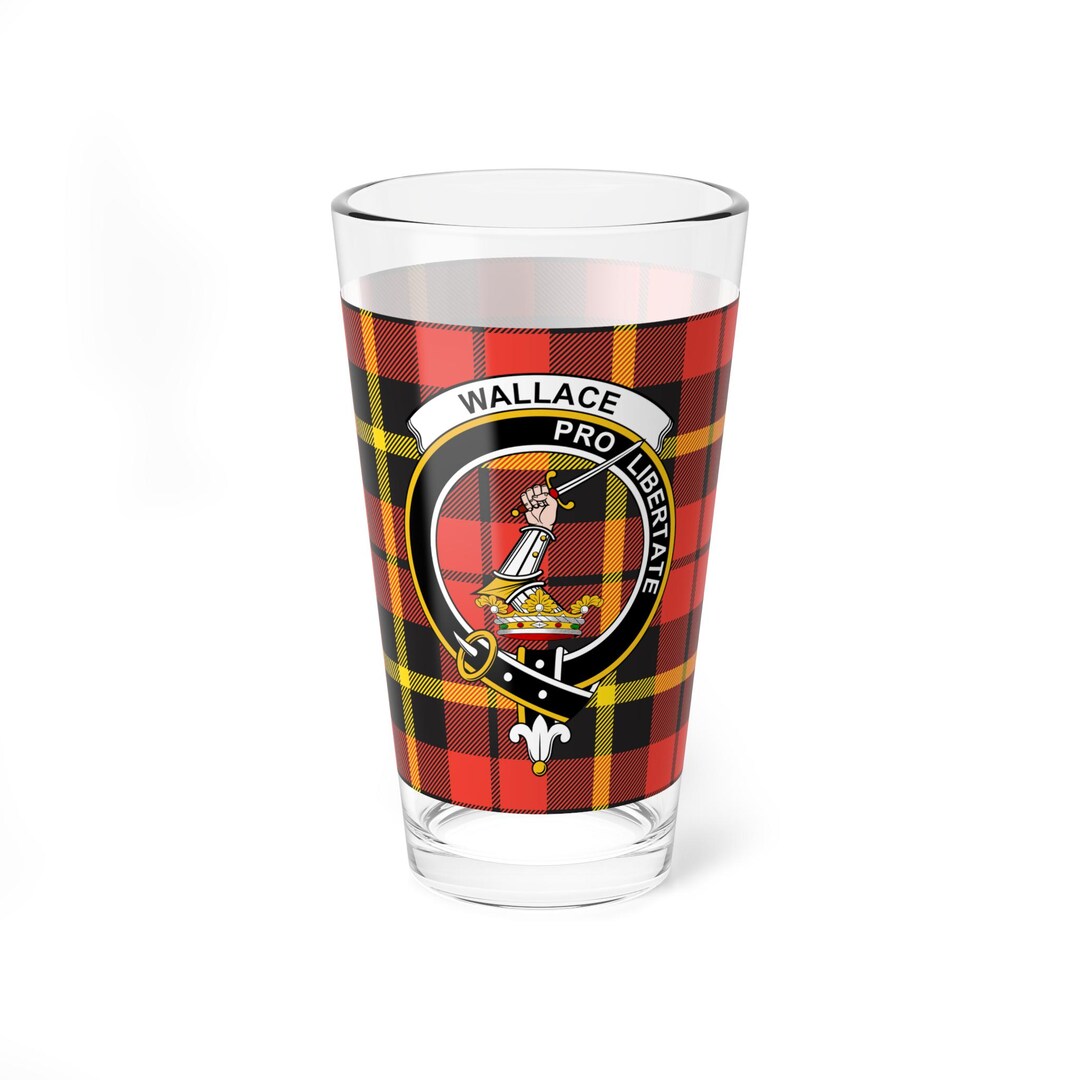 Clan Wallace Mixing/pint Glass, 16oz, Scottish Scotland Tartan Crest ...
