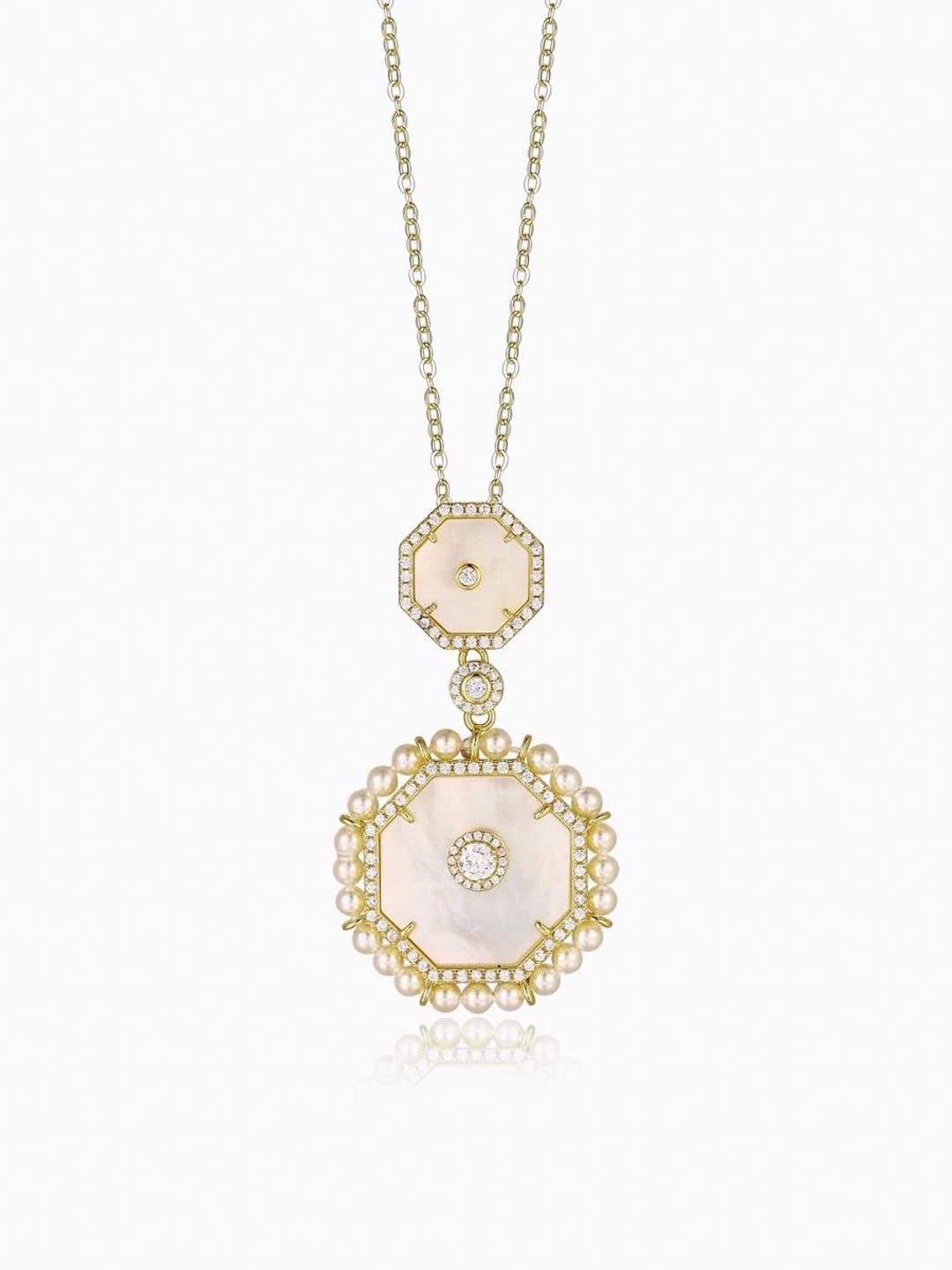 Mother of Pearl Double Octagon White CZ Necklaces, Mother of Pearl ...