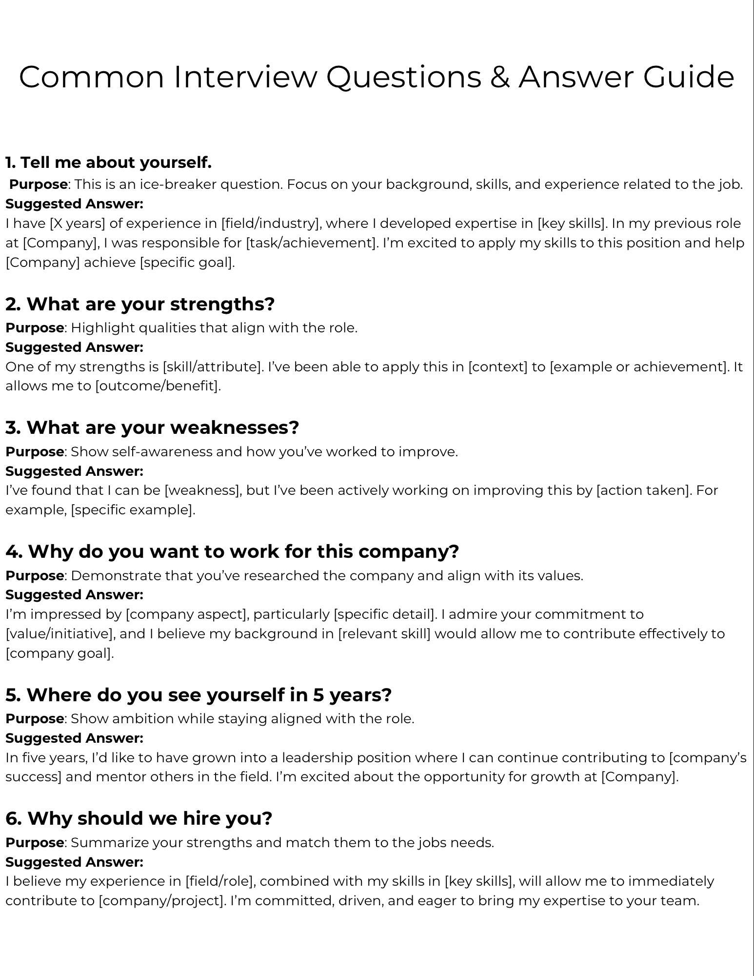 Job Interview Prep Kit | Printable Interview Guide, Questions & Answers ...