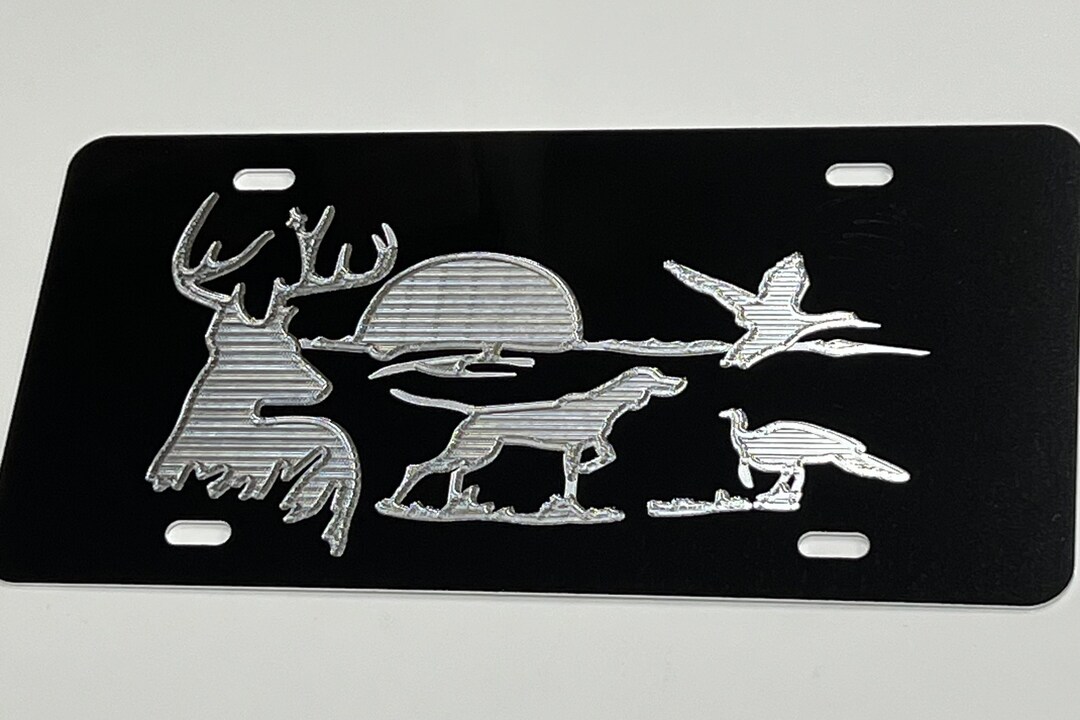 Wildlife Hunting Game Animals Scene Engraved Car Tag Thick Aluminum ...