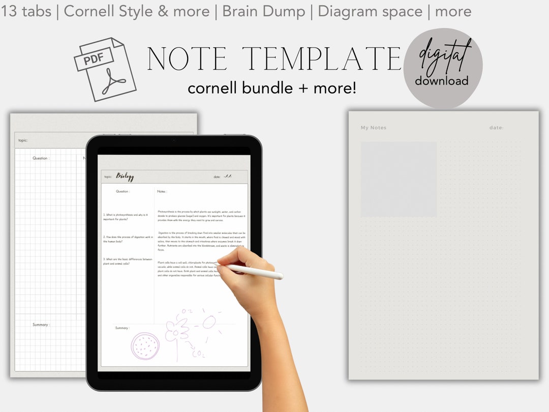 Digital Note Template, Study Note Taking, iPad Goodnotes Notability ...