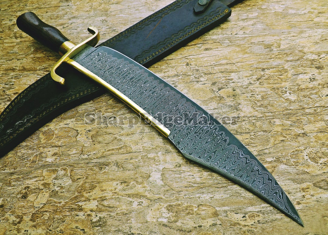 Handmade Damascus Steel Ladder San Mai Pattern Bowie Knife Custom ...
