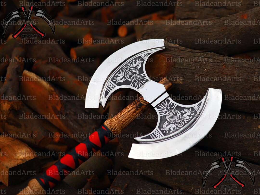 Custom Forged Carbon Steel Viking Axe Battle Axe Rose Wood Shaft ...