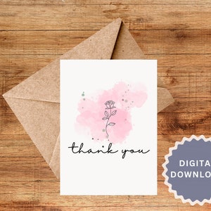 Rose Thank You Card Template, Thank You Card Printable, Thank You Card ...
