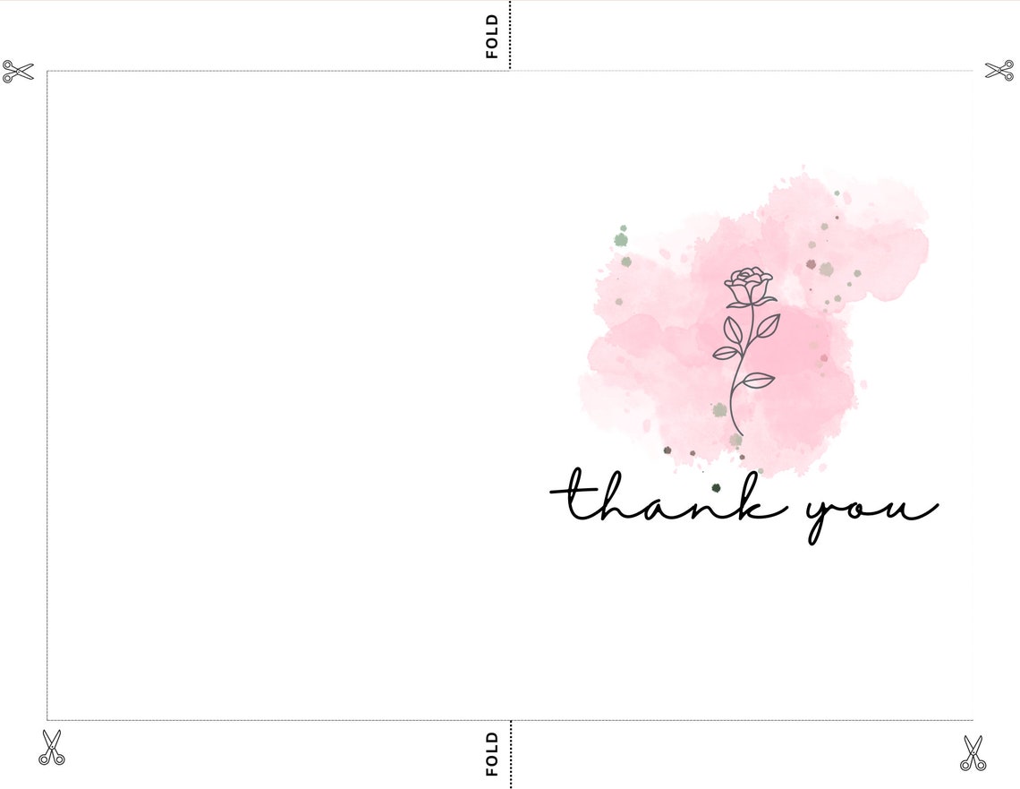 Rose Thank You Card Template, Thank You Card Printable, Thank You Card ...