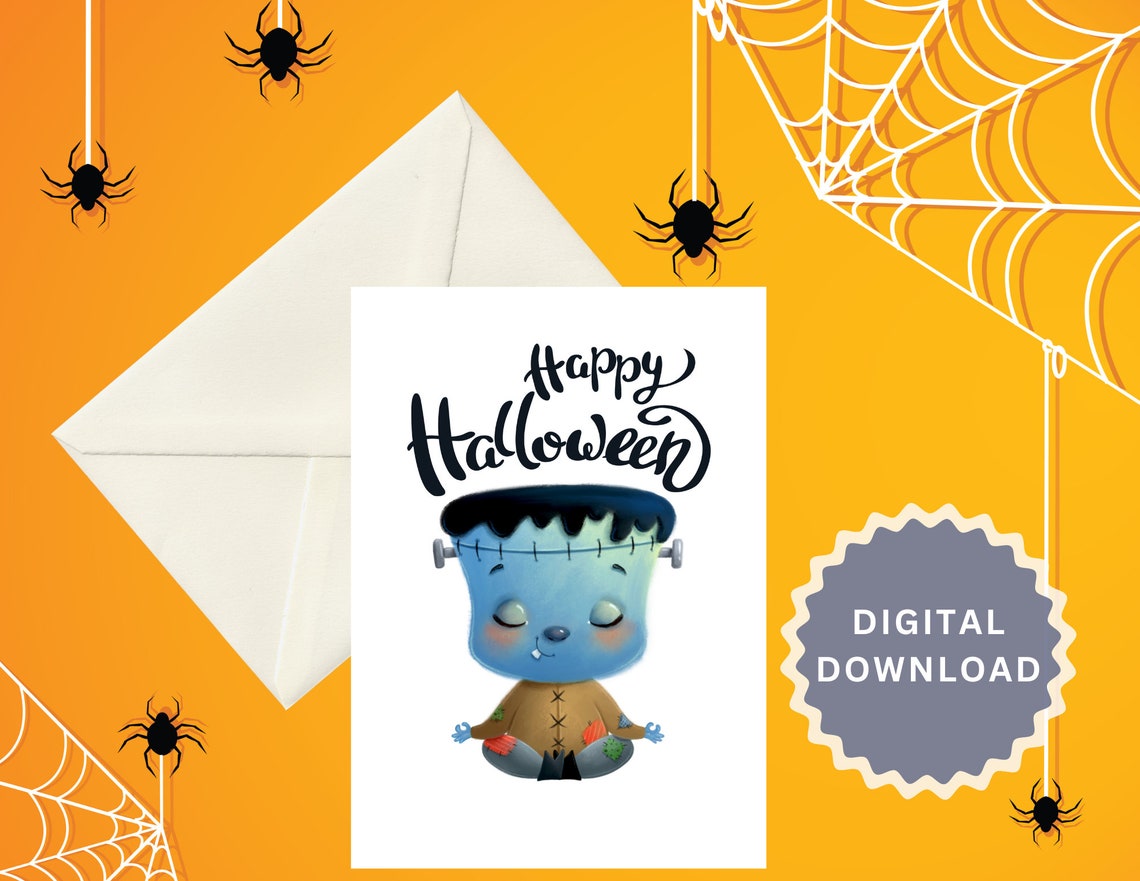 Halloween Frankenstein Digital Printable Card - Etsy