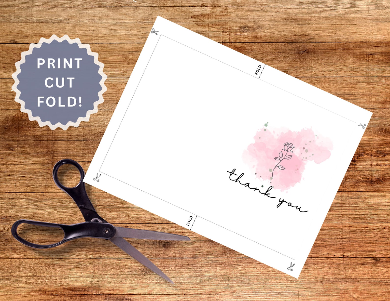 Rose Thank You Card Template, Thank You Card Printable, Thank You Card ...