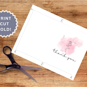 Rose Thank You Card Template, Thank You Card Printable, Thank You Card ...