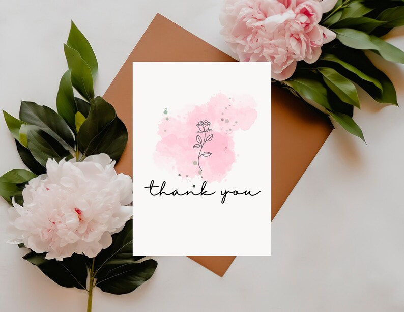 Rose Thank You Card Template, Thank You Card Printable, Thank You Card ...