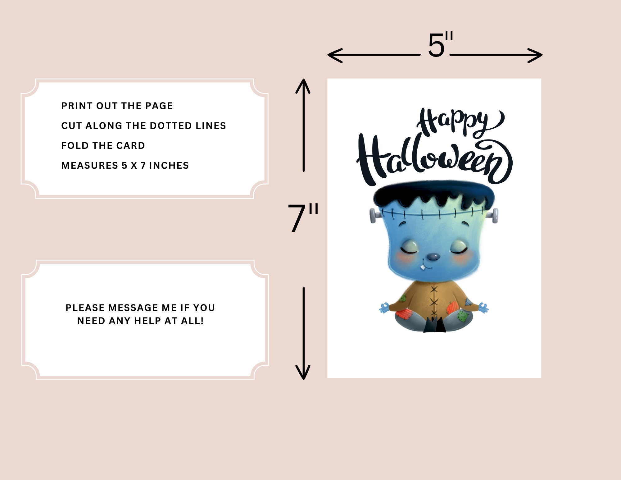 Halloween Frankenstein Digital Printable Card - Etsy