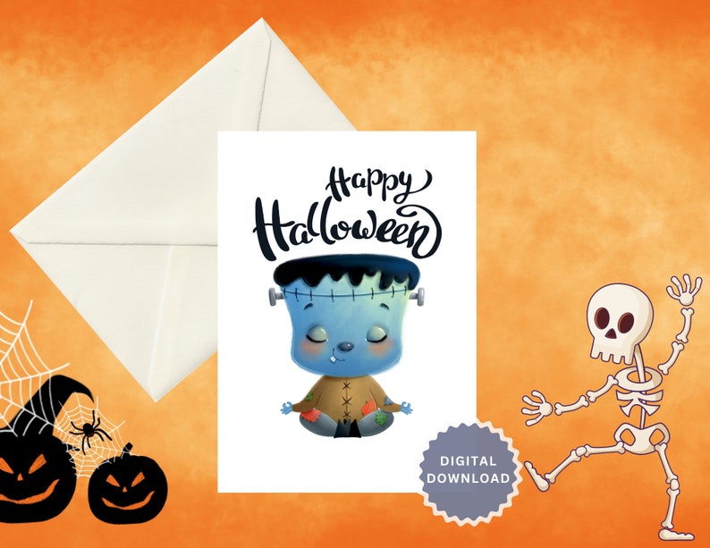 Halloween Frankenstein Digital Printable Card - Etsy